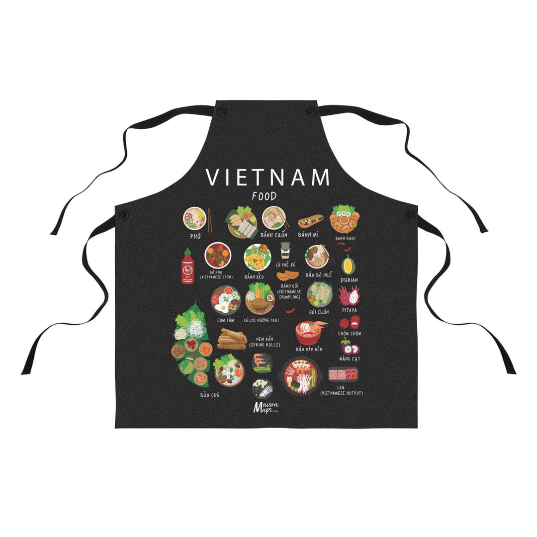 Vietnamese Food Apron | Pho, Banh Mi, Durian, Hotpot Print | Cotton ...