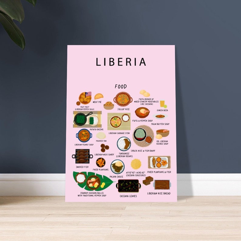 Poster of Liberia Food Pink Paper Educational A4 A3 A2 50 X 70 Cm World ...