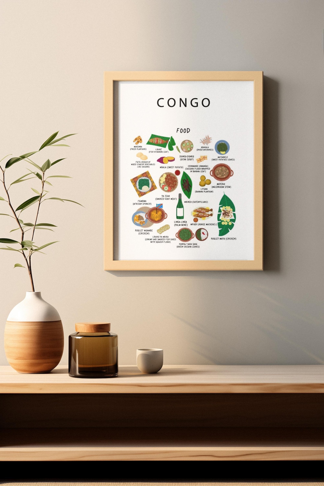Congo Food Poster White | Authentic Congolese Cuisine Wall Art | Pondu ...