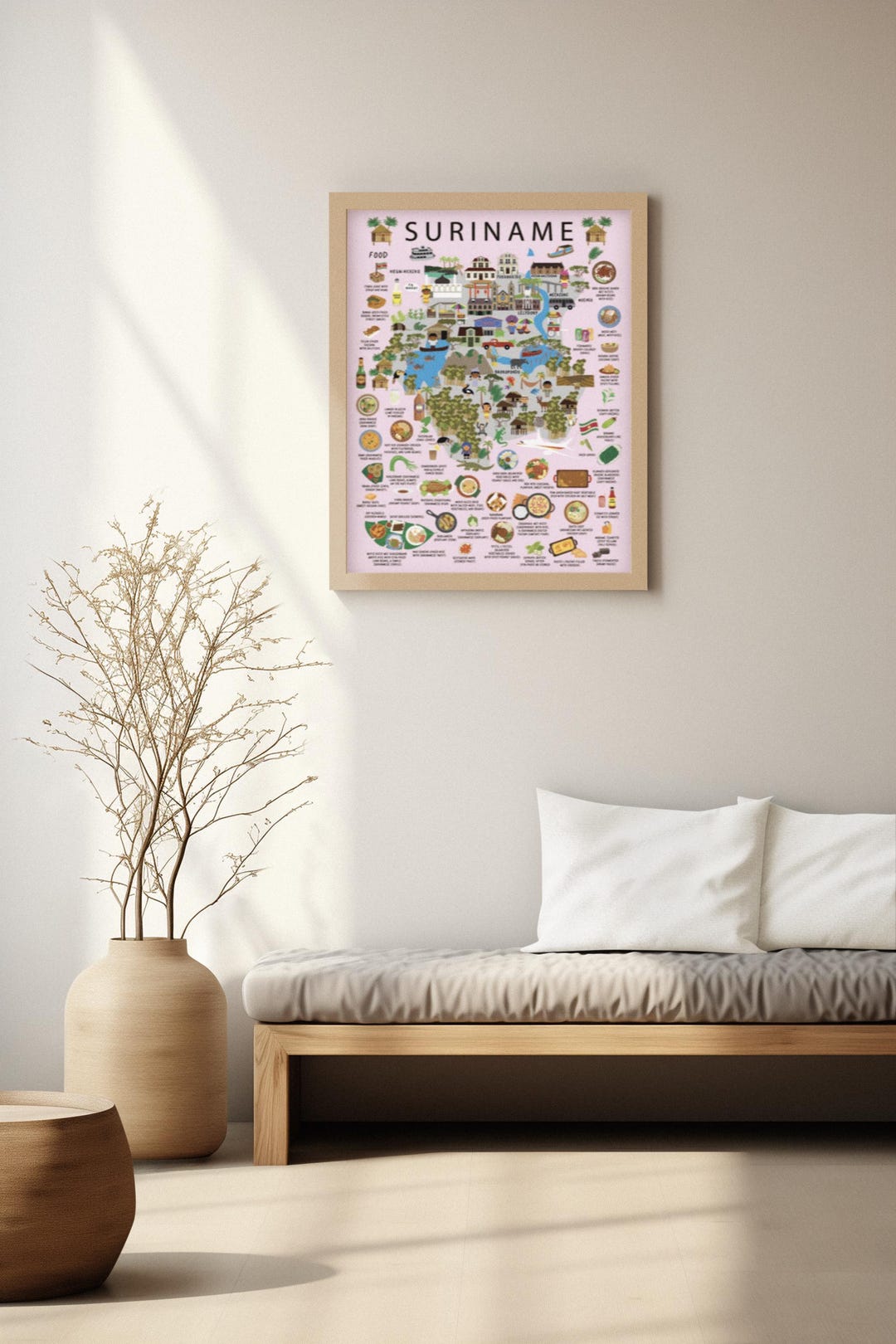 Suriname Kids Poster Pink – Colorful Map With Traditional Surinamese ...