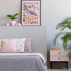 Curaçao Kids Poster Pink | Caribbean Food and Culture Map for Children ...