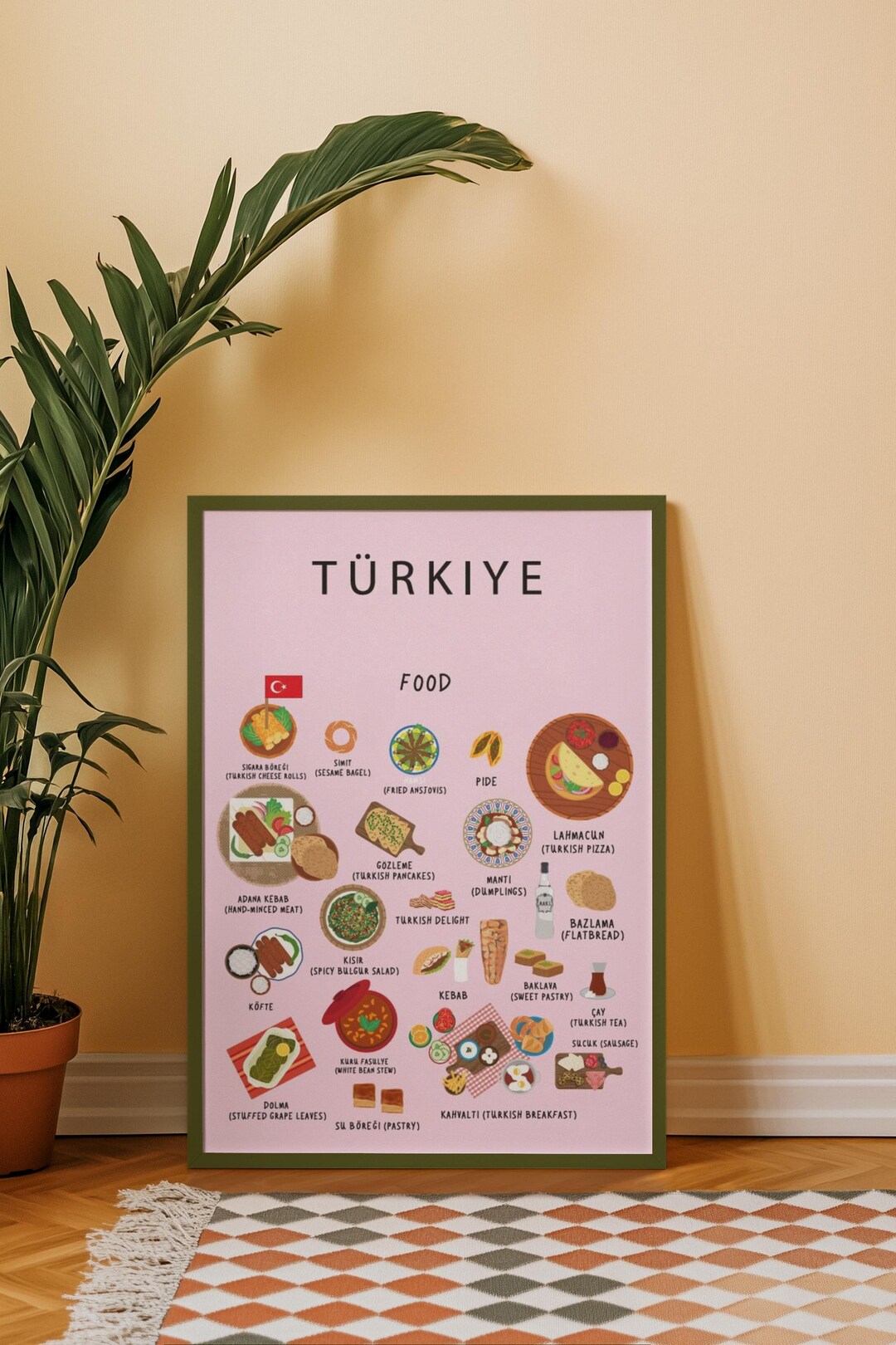 Türkiye Food Poster Pink | Traditional Turkish Cuisine Wall Art | Kebab ...