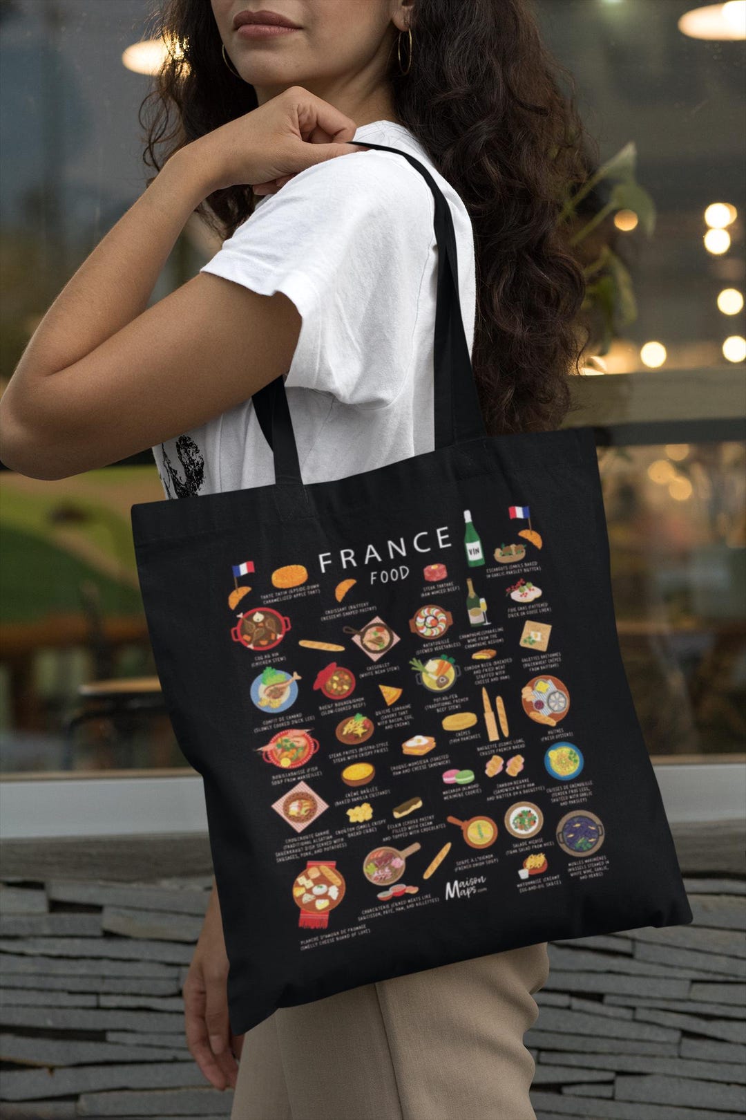 France Food Tote Bag | Baguette, Croissant, Ratatouille, Escargots and ...