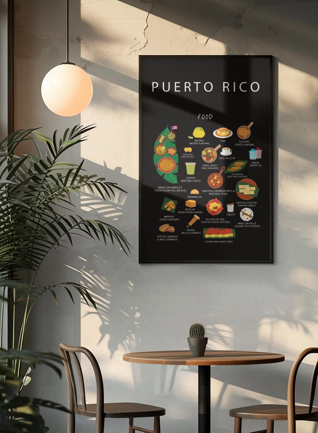 Puerto Rican Food Poster | Traditional Caribbean Cuisine Wall Art ...