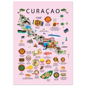 Curaçao Kids Poster Pink | Caribbean Food and Culture Map for Children ...