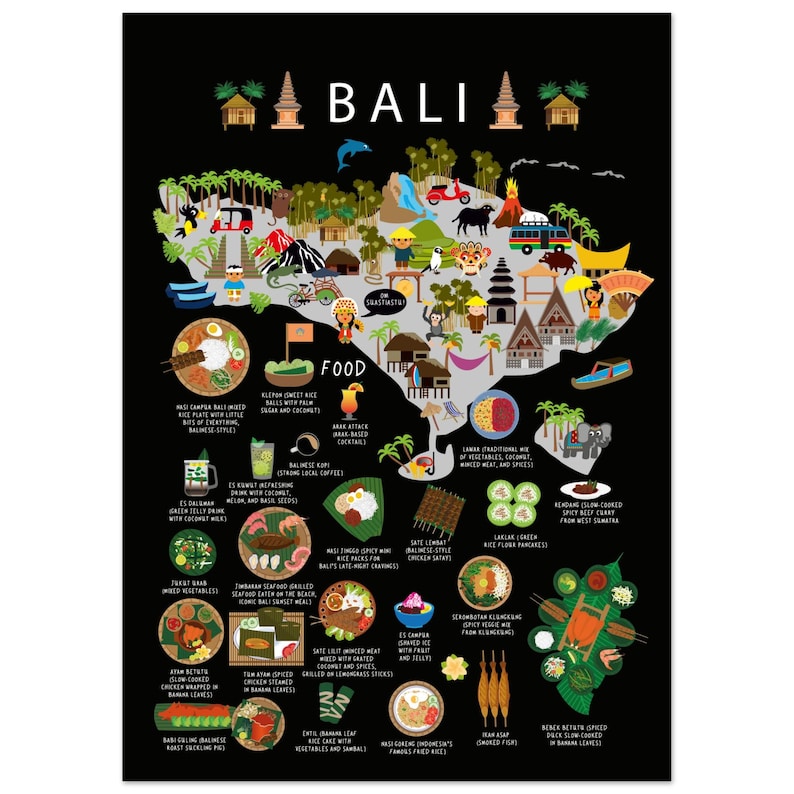 Bali Kids Map Poster: Balinese Food & Culture Wall Art - Etsy