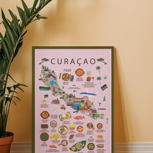 Curaçao Kids Poster Pink | Caribbean Food and Culture Map for Children ...