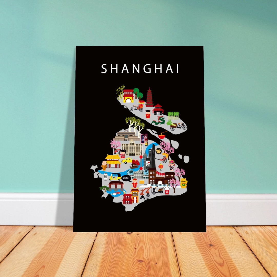 Shanghai Kids Poster – Fun & Colorful Map With Chinese Landmarks and ...