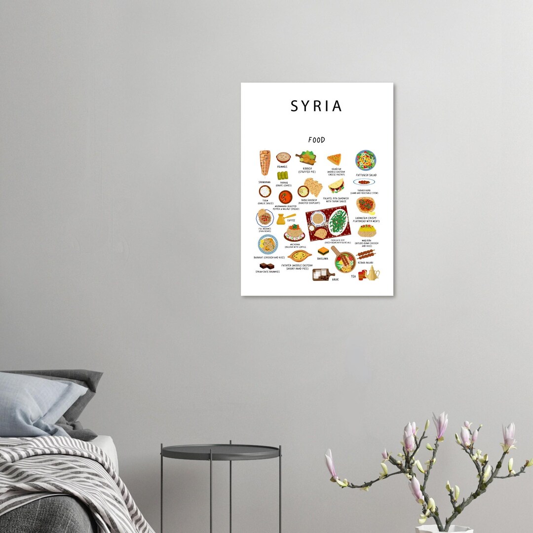 Syrian Food Poster White | Traditional Middle Eastern Cuisine Wall Art ...