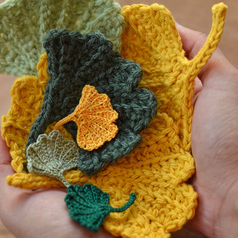 Ginkgo Leaf Crochet Pattern Autumn Leaf Fall Applique PDF - Etsy