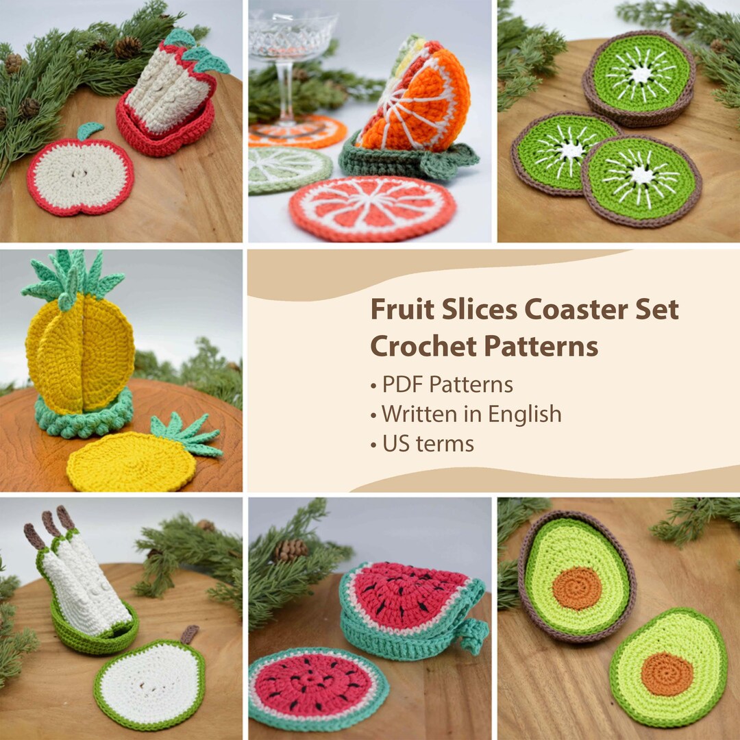 Fruit Slices Coaster Crochet Pattern Bundle, 7-in-1, Apple, Citrus ...