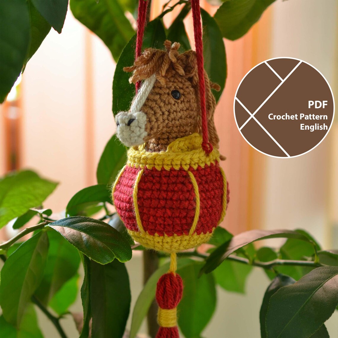 Padrão de crochê para o Ano Novo Lunar com cavalo e lanterna, animal do ...