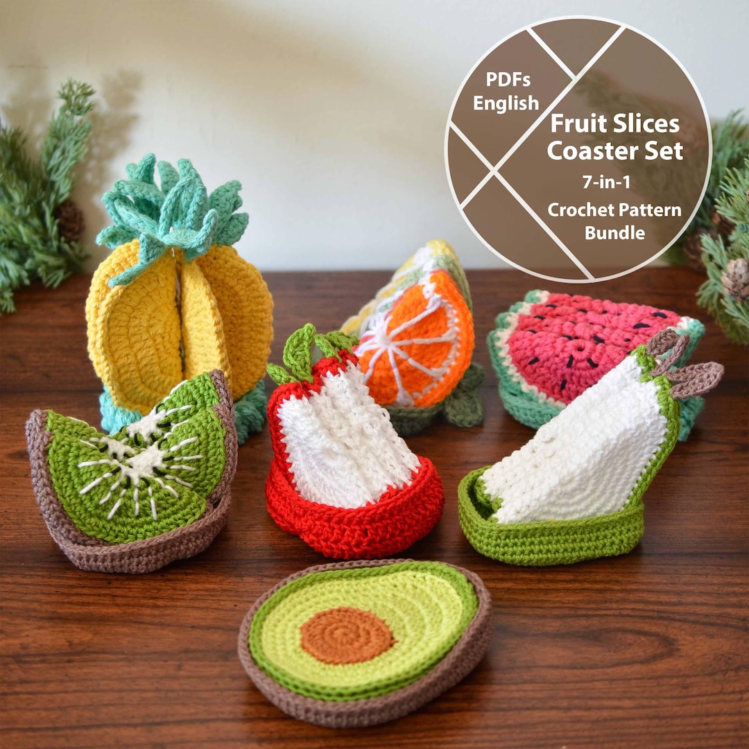 Fruit Slices Coaster Crochet Pattern Bundle, 7-in-1, Apple, Citrus ...