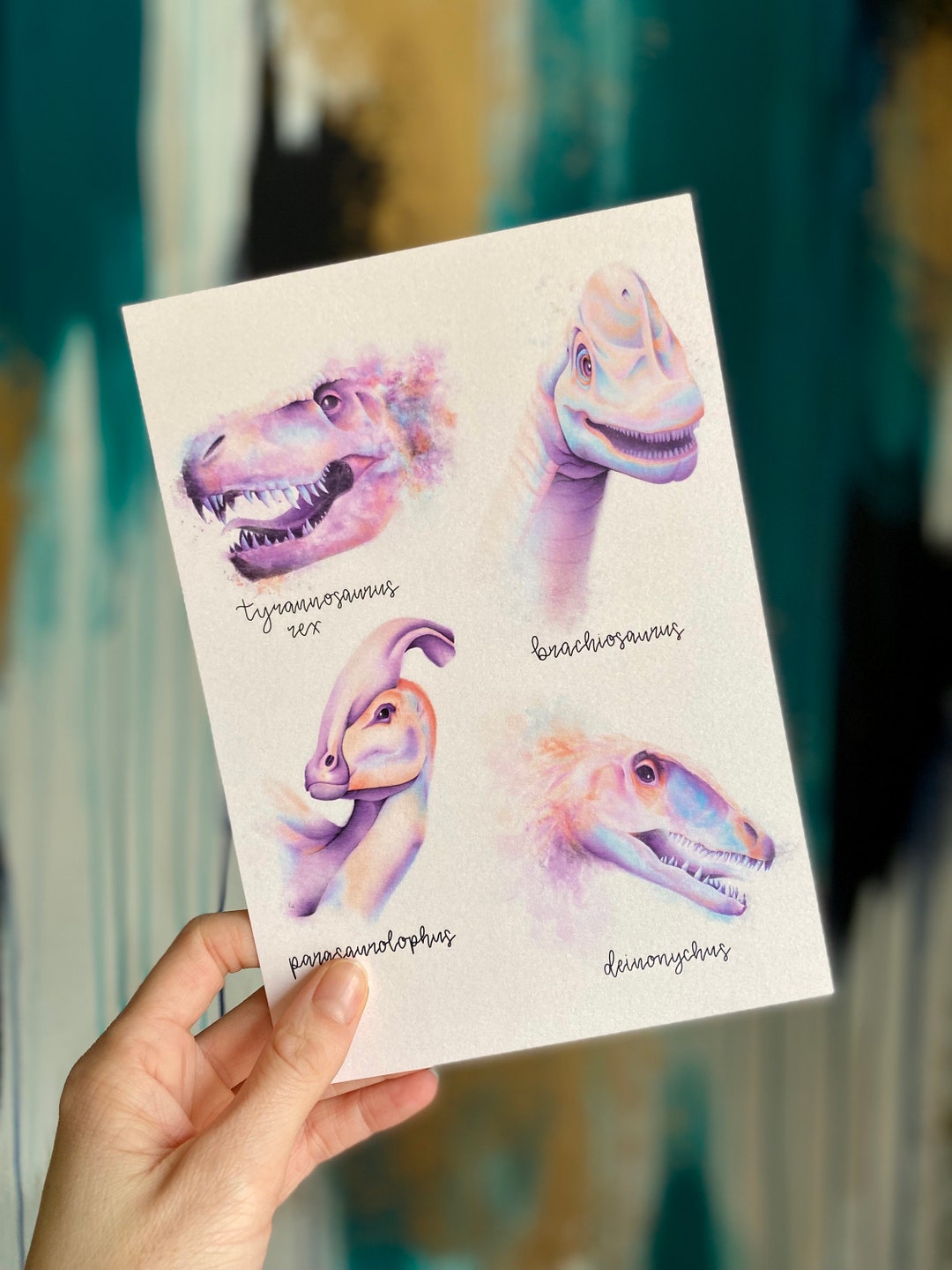 Postcard A5 Art Mini Print Dino Collection Art Pink Wall Art ...