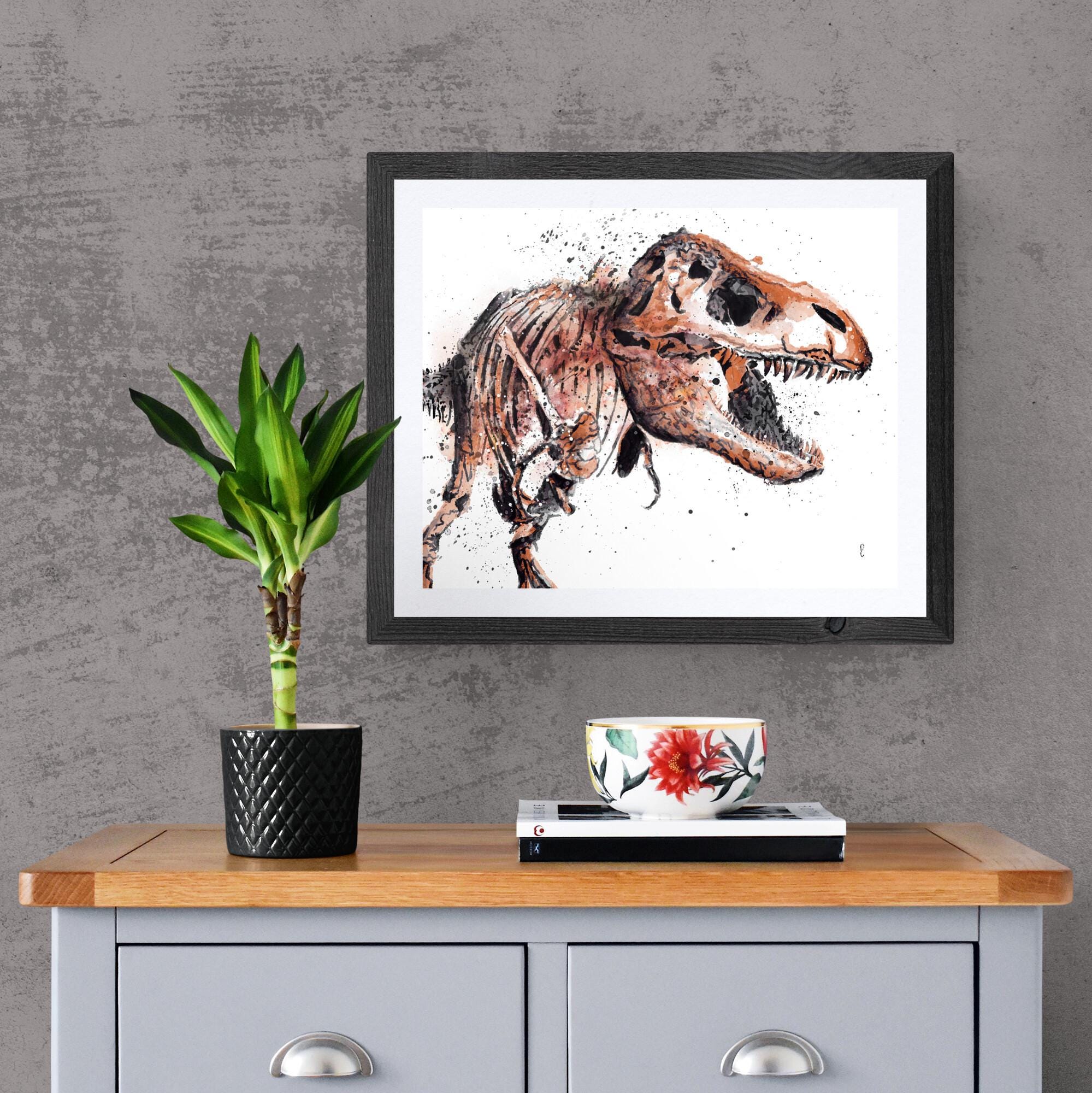 Tyrannosaurus Rex Dinosaur Art Print Dino Skeleton Abstract Watercolour ...