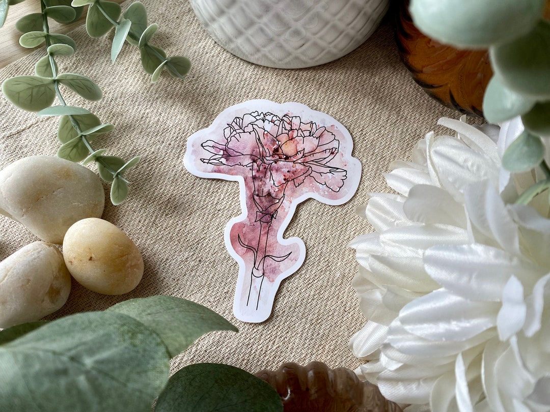 Carnation Watercolour Sticker, Water Bottle Vinyl Decal, Flower Art ...