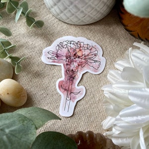 Carnation Watercolour Sticker, Water Bottle Vinyl Decal, Flower Art ...