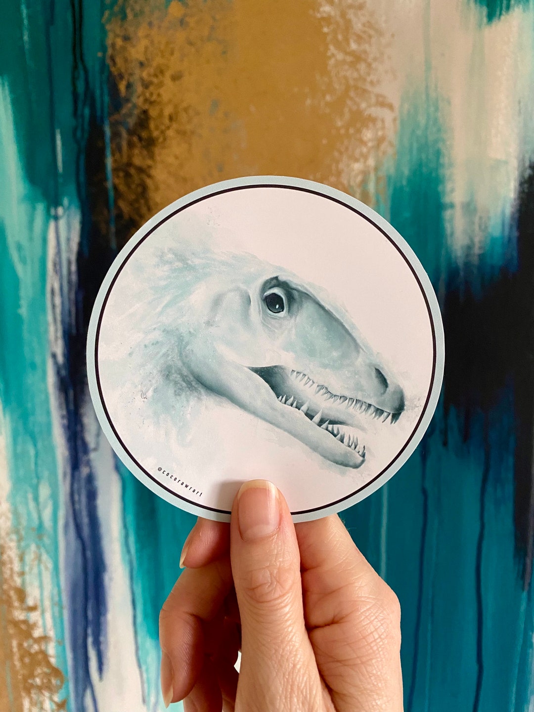 Deinonychus Watercolour Sticker, Blue, Large, No Border, Water Bottle ...