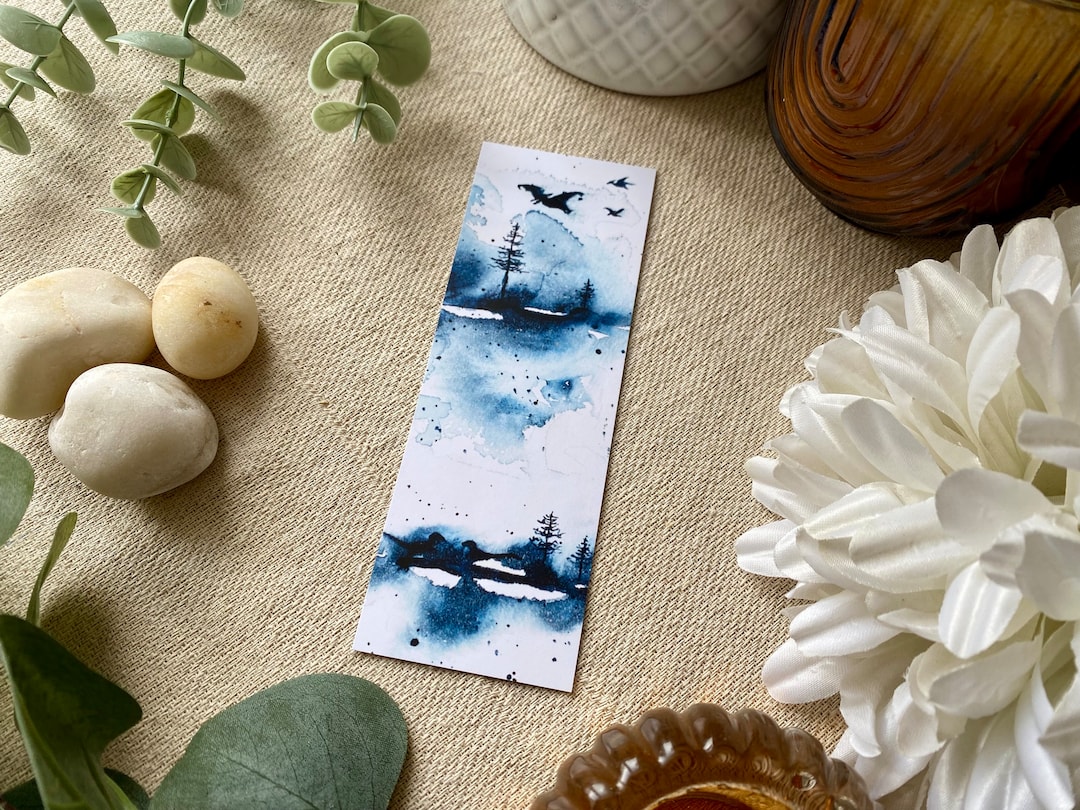 Velociraptor & Pterodactyl Dinosaur Bookmark, Colourful Blue Design ...