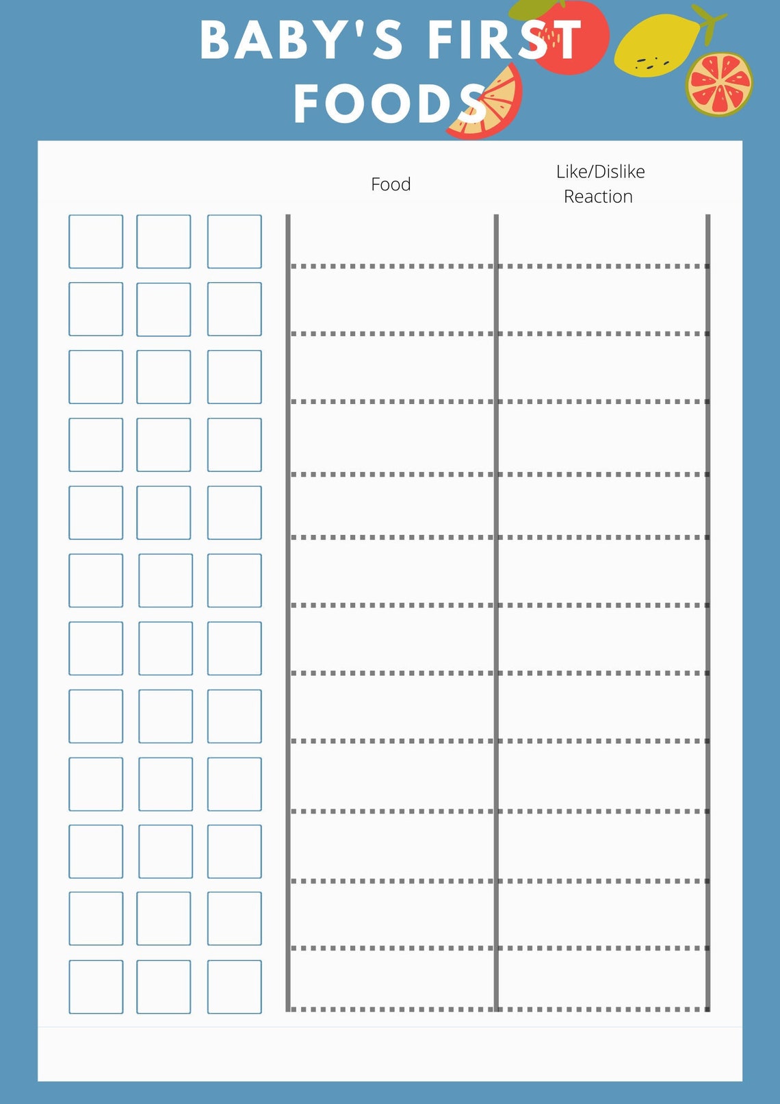 Baby's First Foods Weaning Chart Print at Home Digital - Etsy Canada