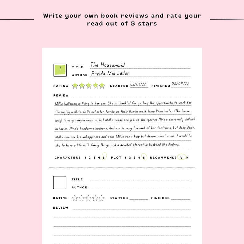 Book Review Printable | Instant Download | A5, A4 PDF Digital Download ...