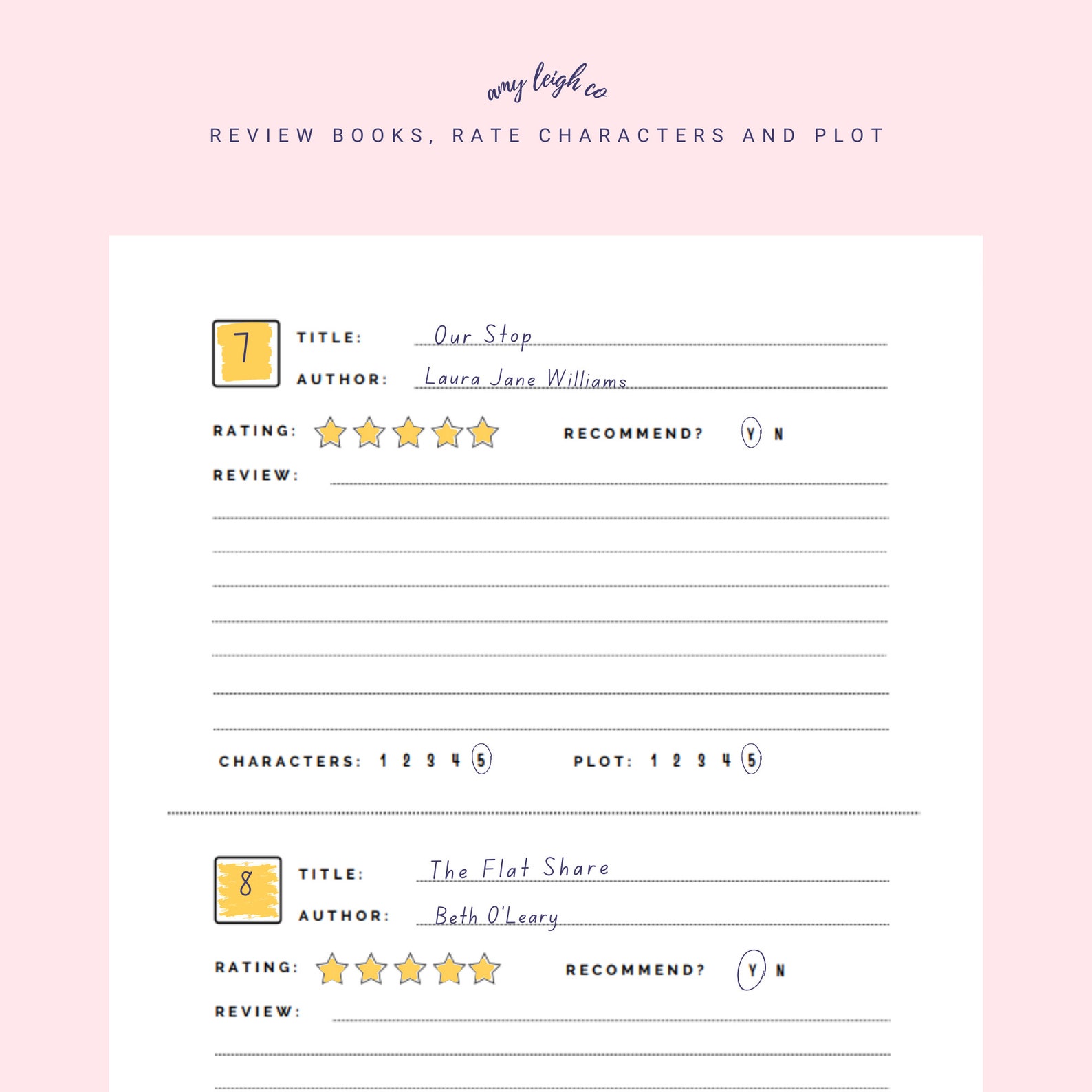 Book Review Printable Instant Download A5 A4 Pdfs - Etsy