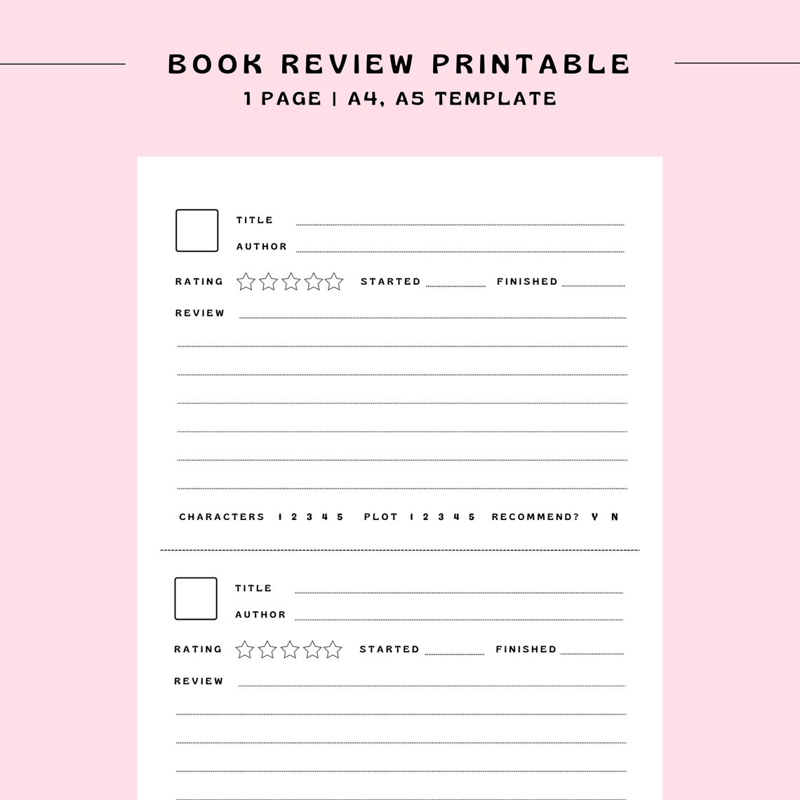 Book Review Printable | Instant Download | A5, A4 PDF Digital Download ...