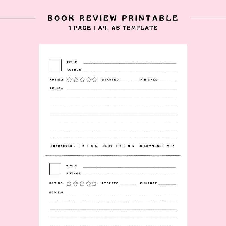 Book Review Printable | Instant Download | A5, A4 PDF Digital Download ...