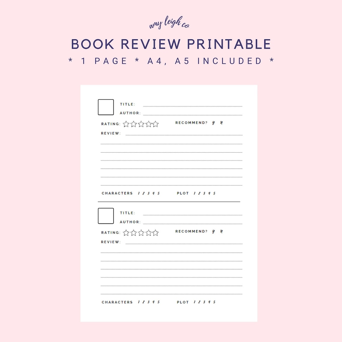 Book Review Printable Instant Download A5 A4 Pdfs - Etsy
