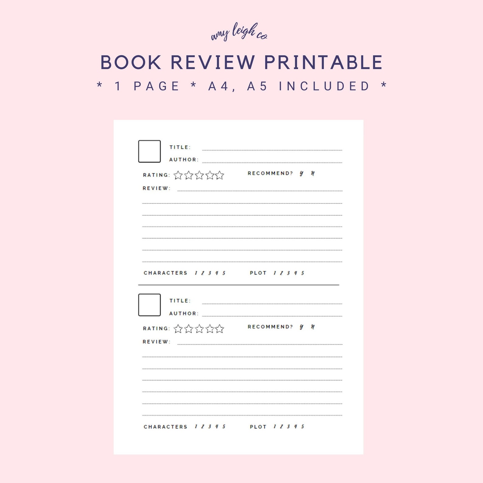 Book Review Printable Instant Download A5 A4 Pdfs - Etsy