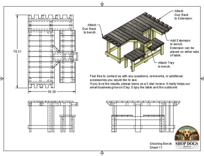 Dual Shooting Bench DIY Digital Plans - Includes Extra Wide Table and ...