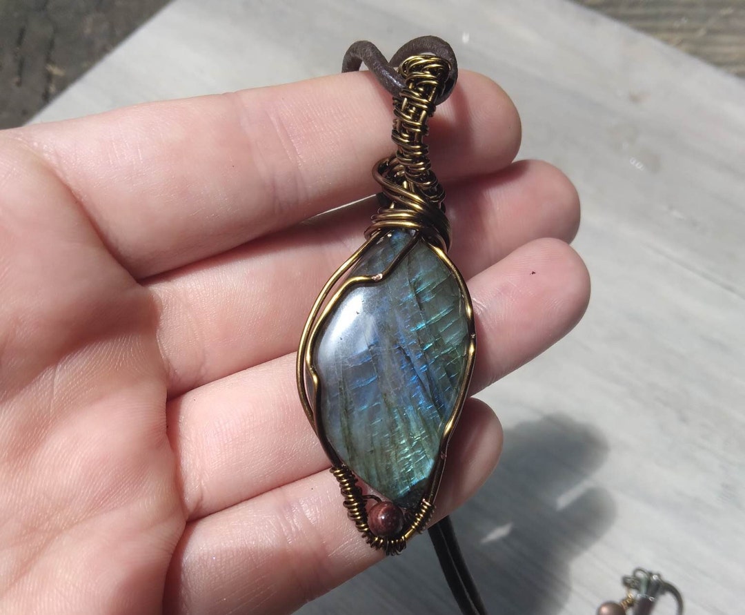 Blue Labradorite Wire Wrapped Pendant-blue Labradorite Pendant-blue ...