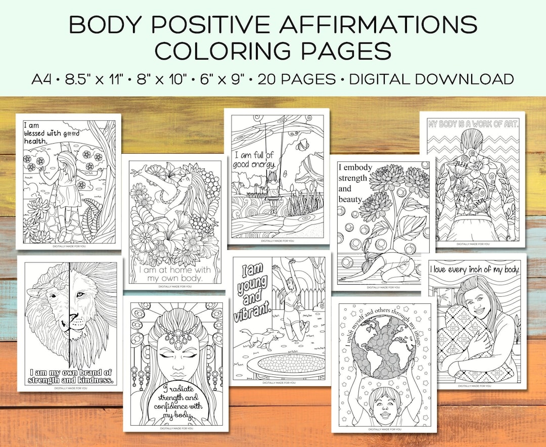 Positive Affirmations for Body Image Body Positive Coloring Pages Love ...