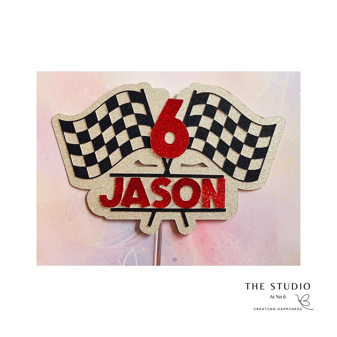 Racing Flag Cake Topper | Custom Cake Topper | Birthday | Personalised ...