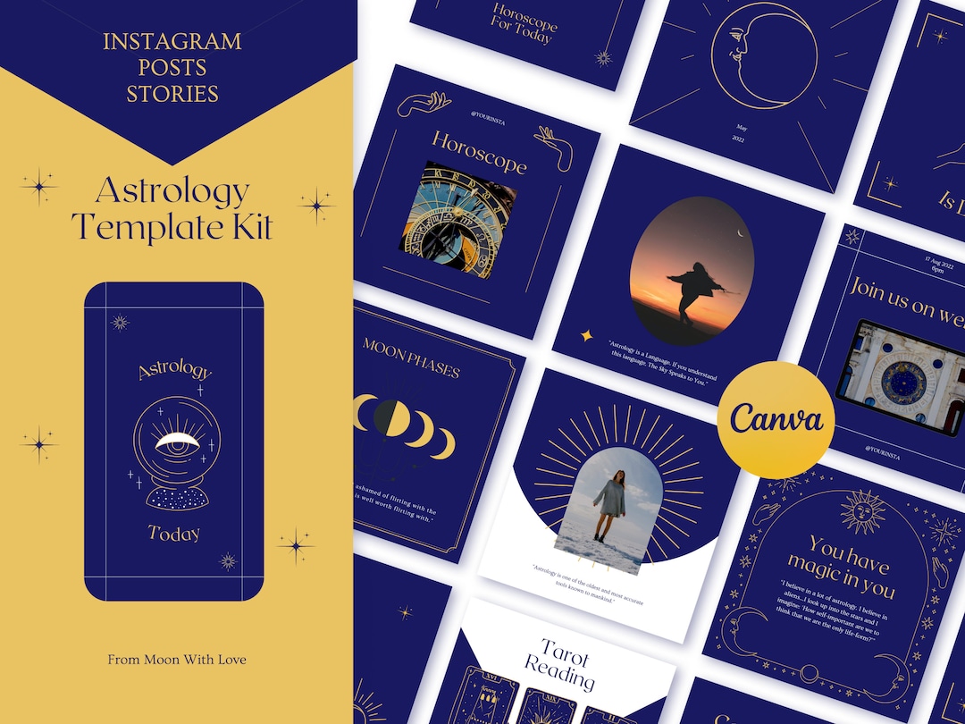 Zodiac Astrology Instagram Post Templates | Spiritual Black Templates ...