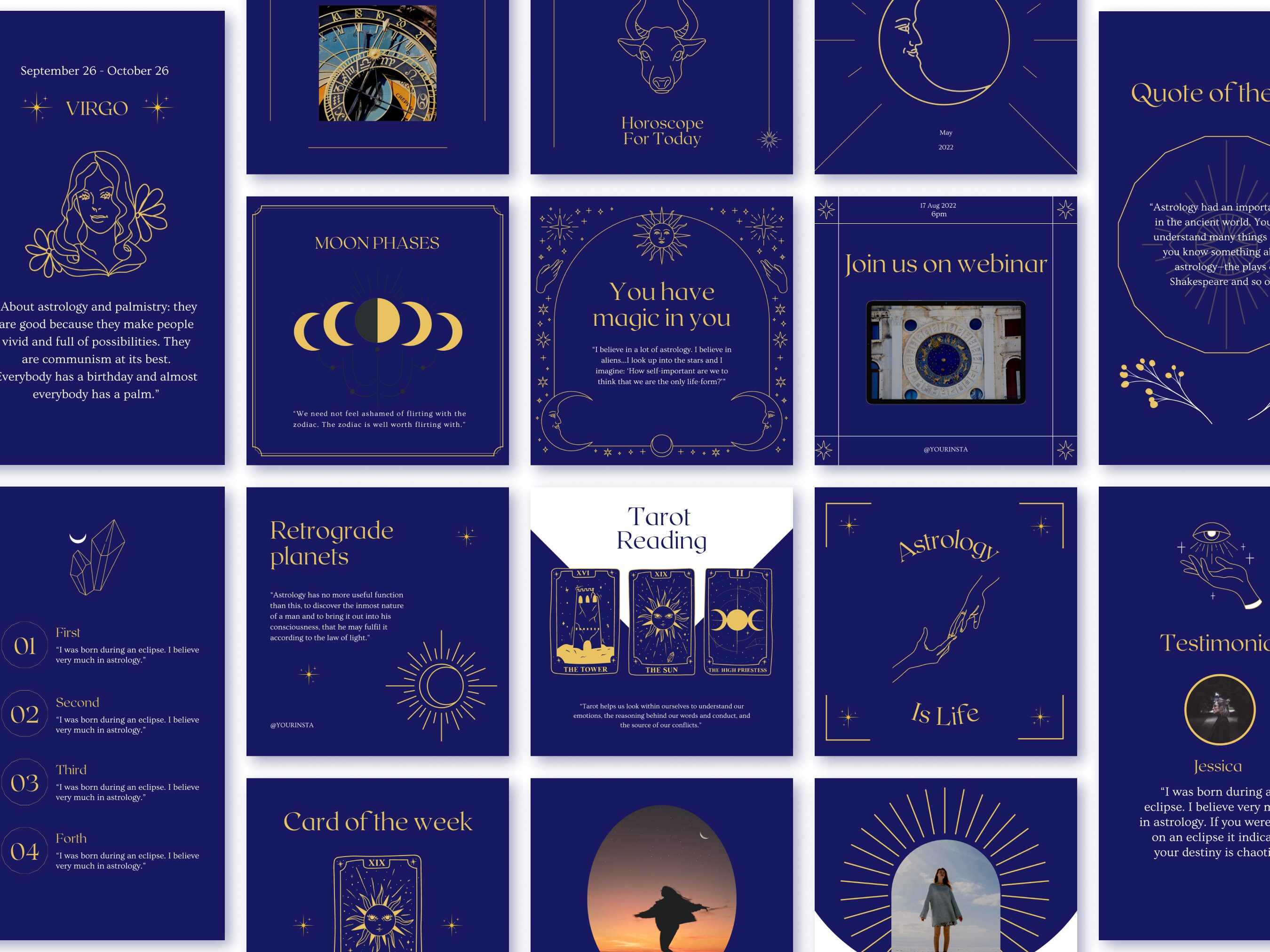 Zodiac Astrology Instagram Post Templates | Spiritual Black Templates ...