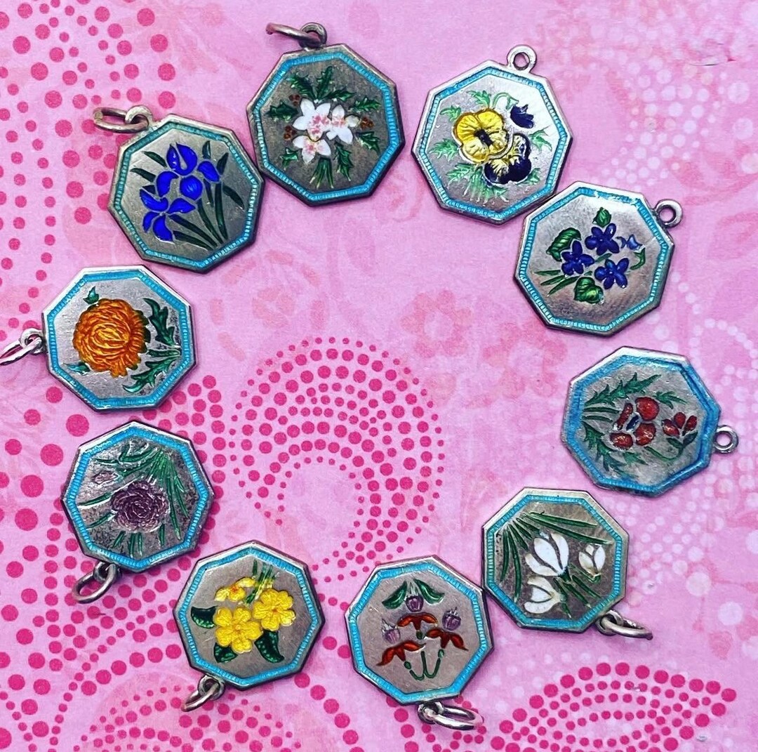 Thomas Mott Birth Month Flower Charms - Sterling Silver, Enamel - Etsy