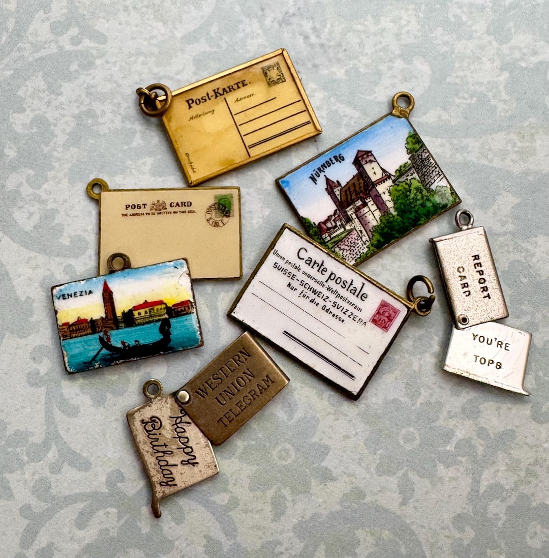 Post Card, Telegram Enamel Charms - Etsy