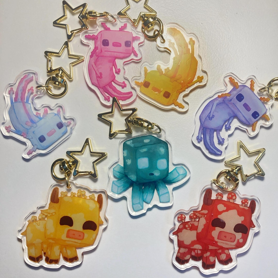 Minecraft Animal Acrylic Keychain - Matching Moobloom Mooshroom Cow ...