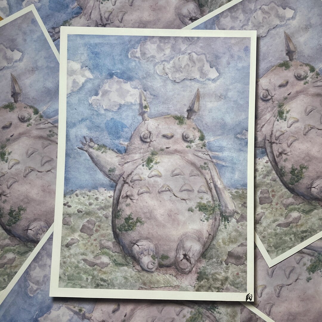 Totoro Cute Print - Stone Statue Ghibli Watercolour Art Nature Fanart ...