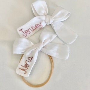Custom Name Bow- Hand Embroidered Name Bow, Baby Girl Bow, Back to ...