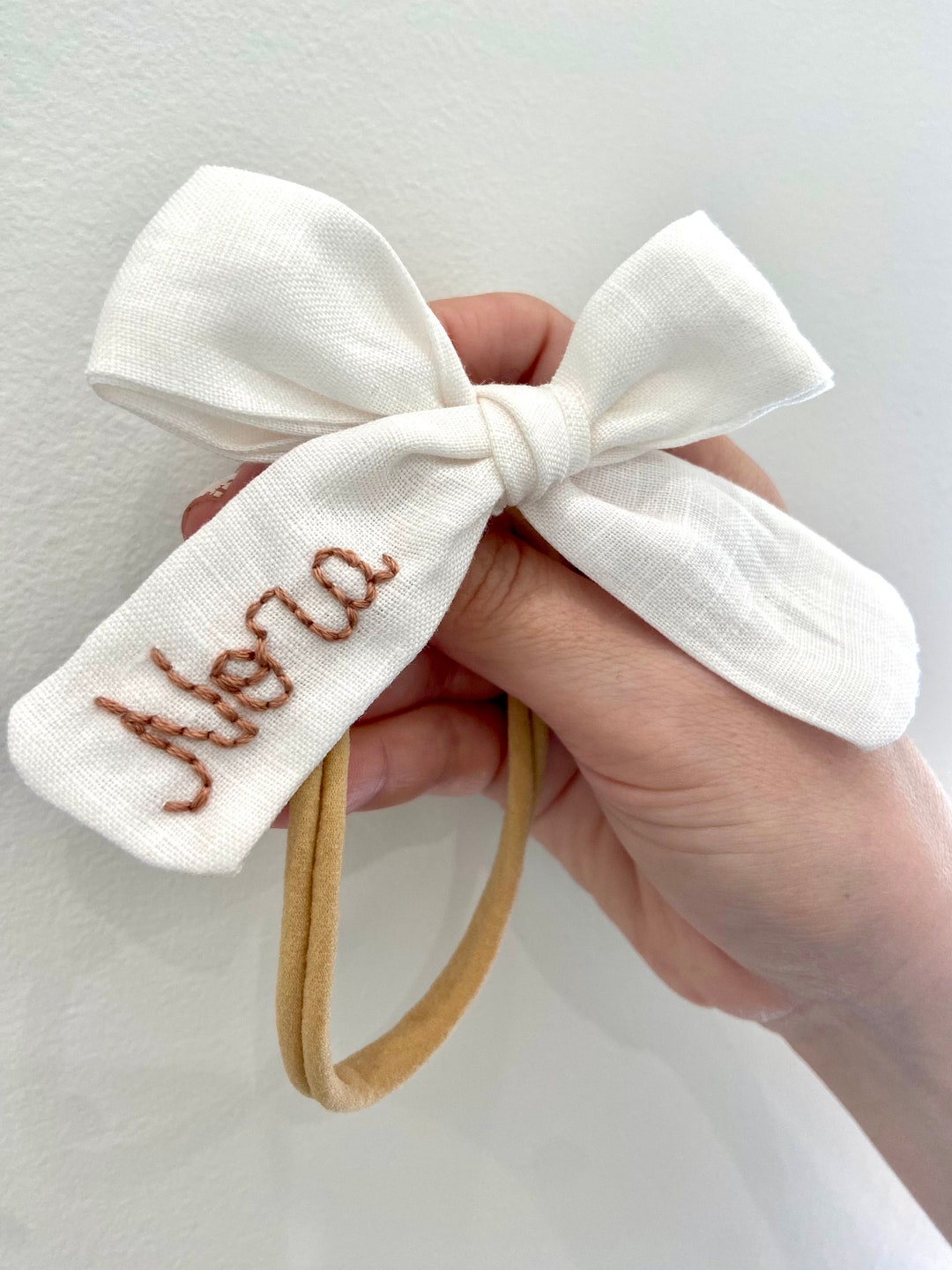 Custom Name Bow- Hand Embroidered Name Bow, Baby Girl Bow, Back to ...