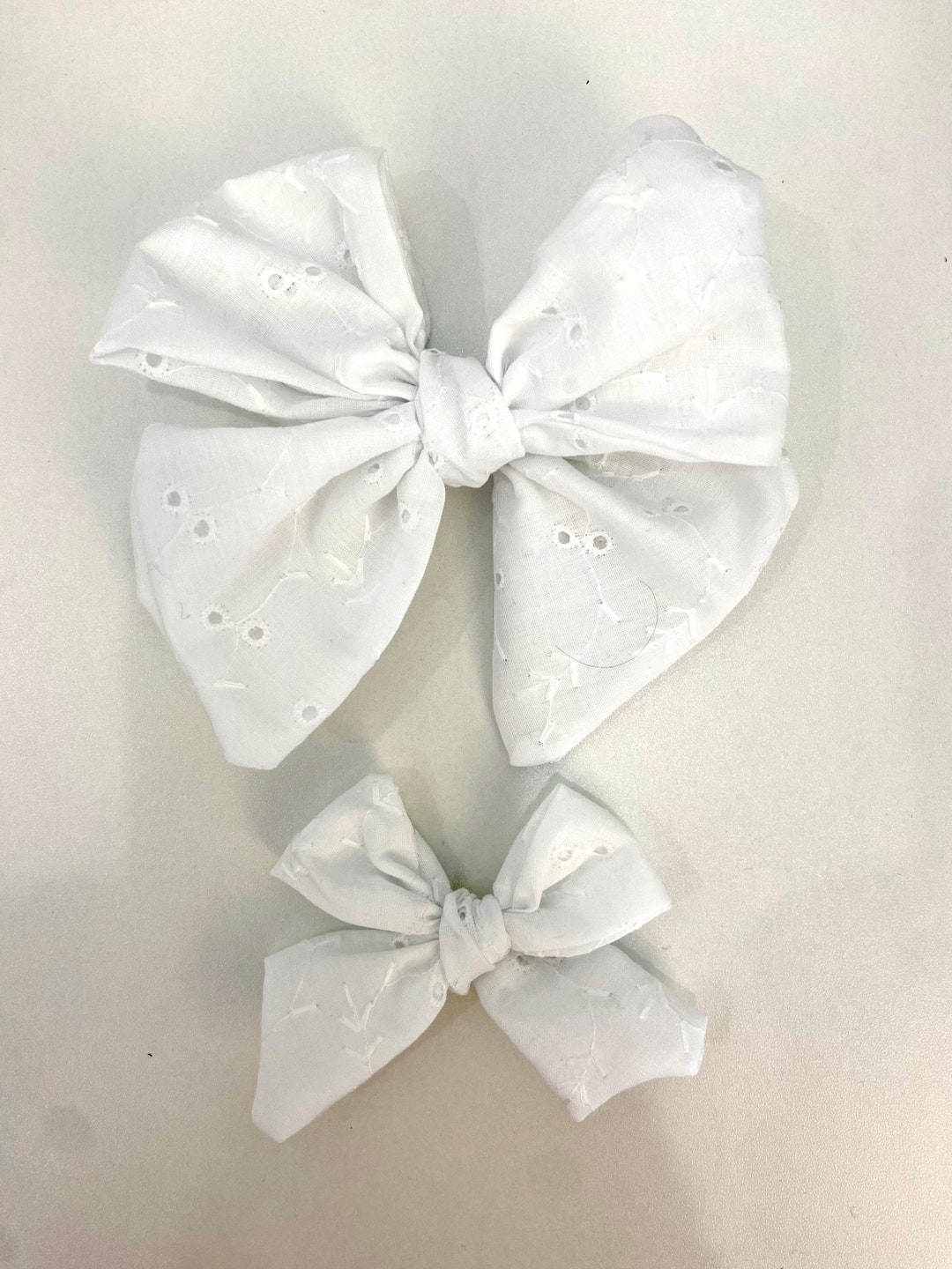 White Eyelet Bow Small and Large Bows, Heirloom Fabric, Dressy White ...