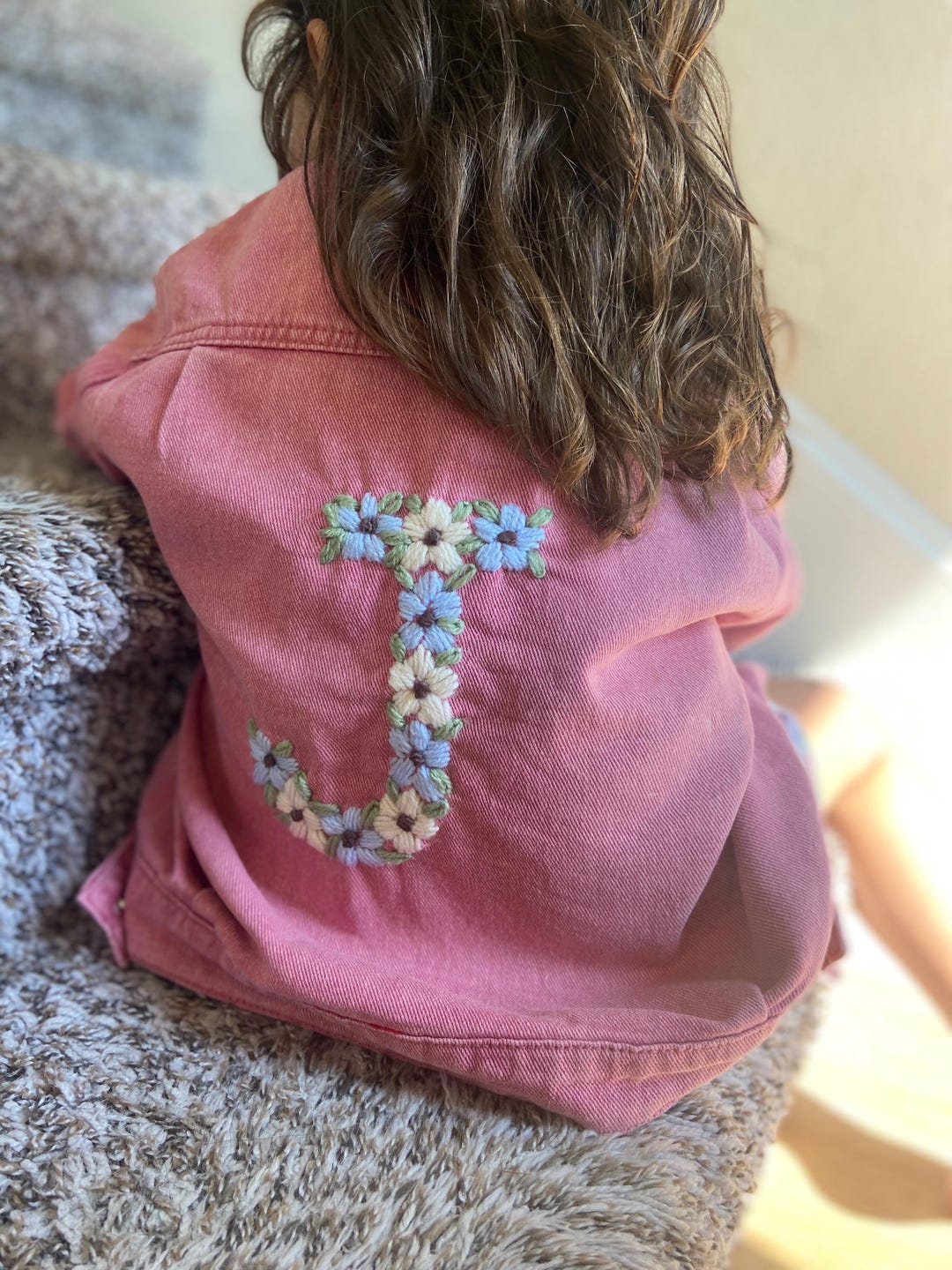Custom Floral Initial Denim Jacket - Hand Embroidered Girl's Jean - Etsy