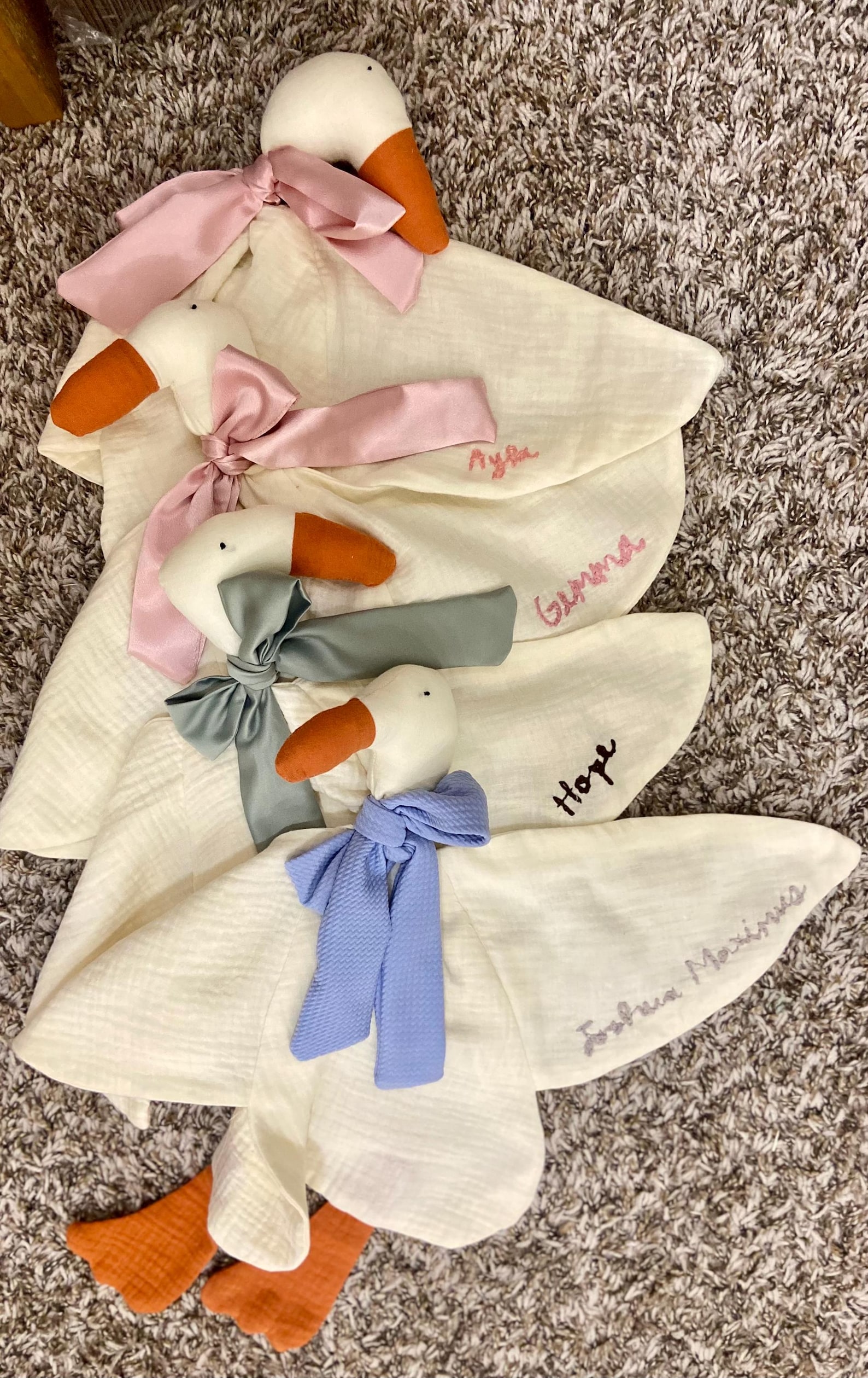 Goose Lovie Blanket: Custom Embroidered Baby Name, Handmade - Etsy