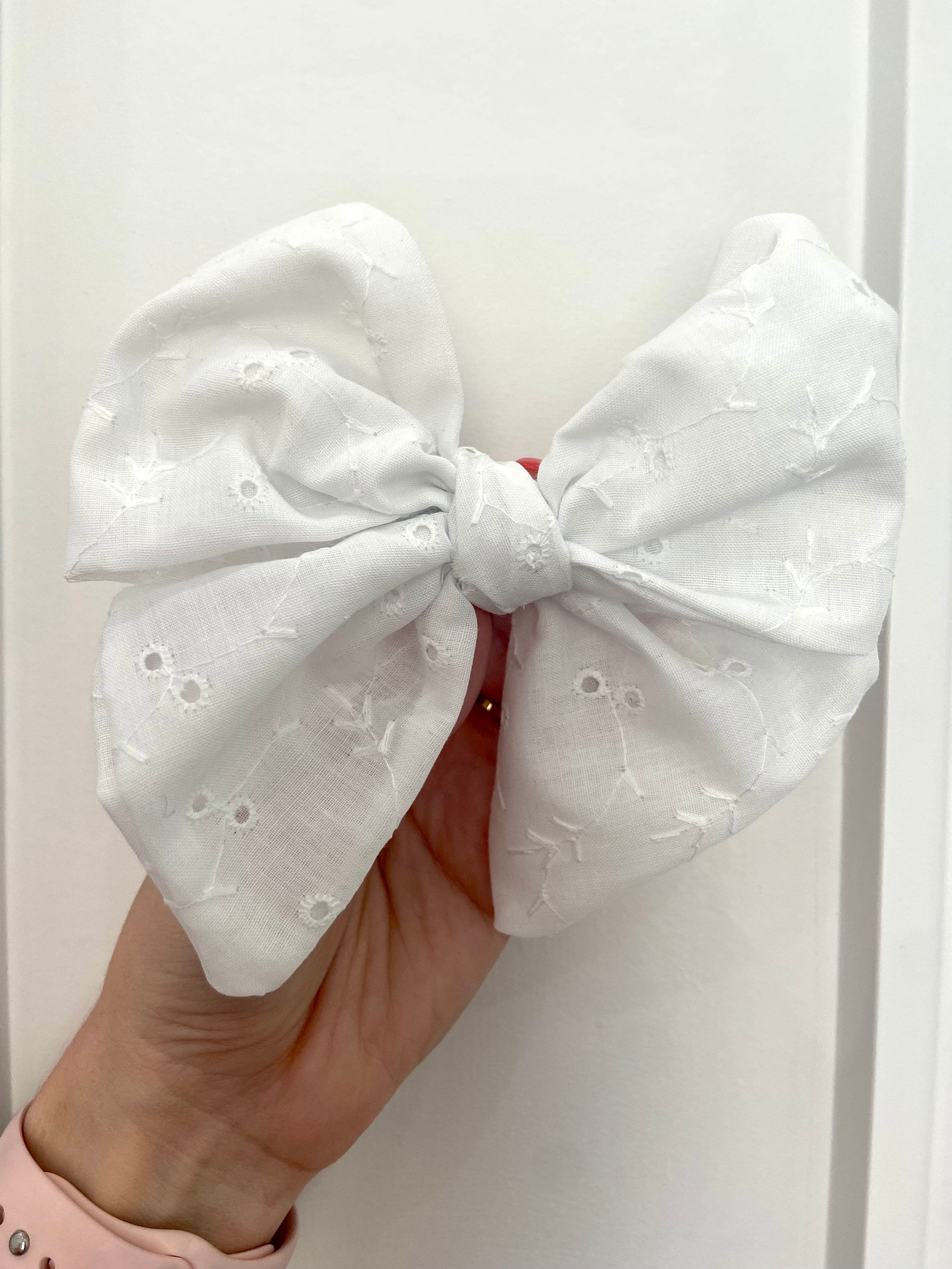 White Eyelet Bow Small and Large Bows, Heirloom Fabric, Dressy White ...