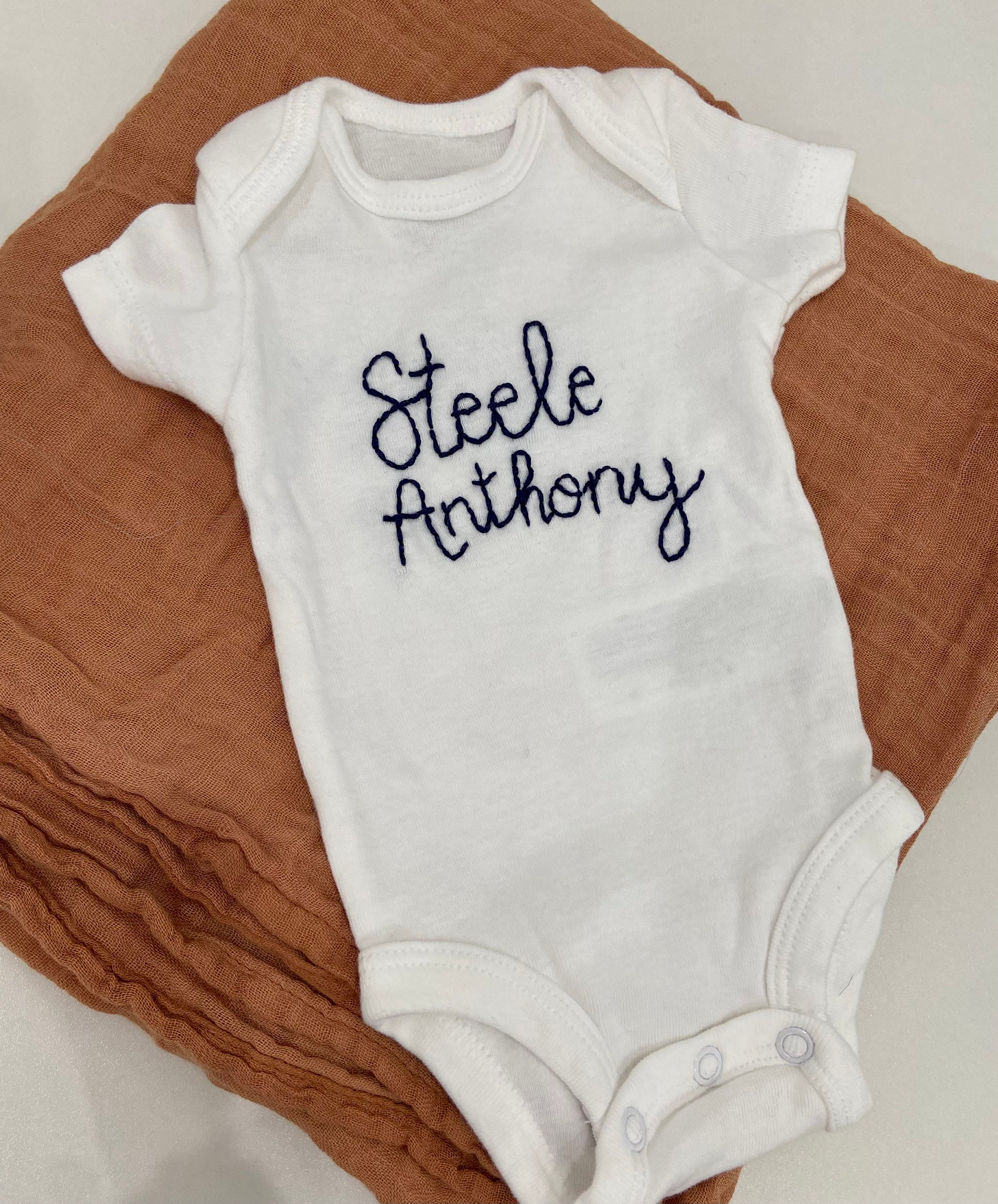 Custom Name Baby Onesie Hand Embroidered Onesie Baby Name - Etsy