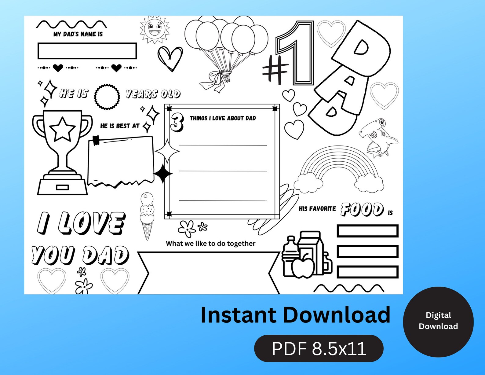 Father’s Day Printable Coloring Page | Printable All About Dad Fill in ...