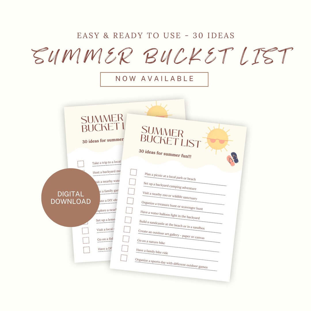 Kids Summer Bucket List Worksheet/printable Summer Activity List for ...
