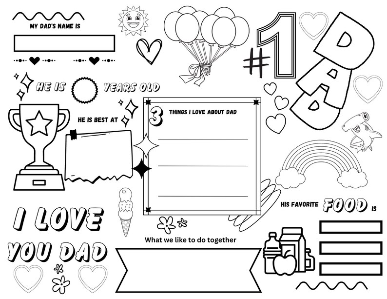 Fathers Day Printable Coloring Page Printable All About Dad - Etsy